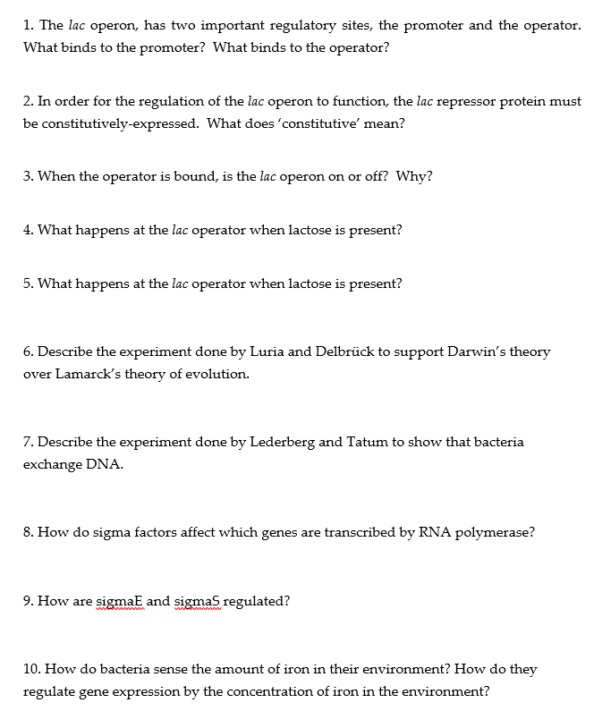 Solved 1. The lac operon, has two important regulatory | Chegg.com