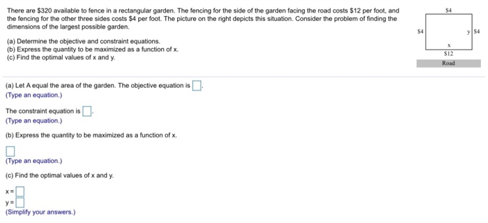 Solved There are $320 available to fence in a rectangular | Chegg.com