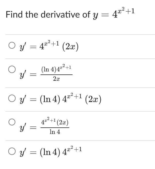 Solved Find the derivative of y=4x2+1 | Chegg.com