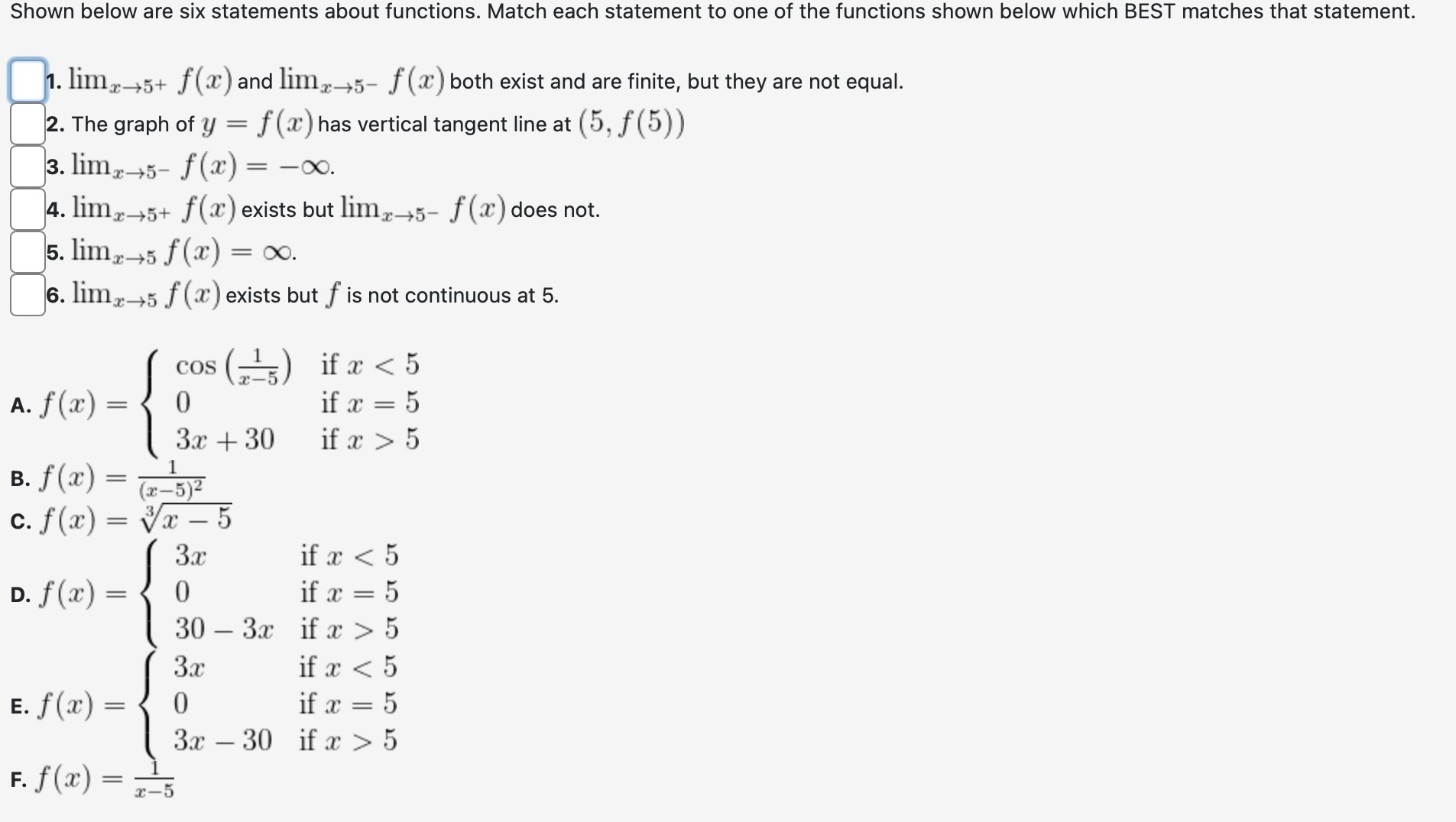 Solved Shown below are six statements about functions. Match | Chegg.com