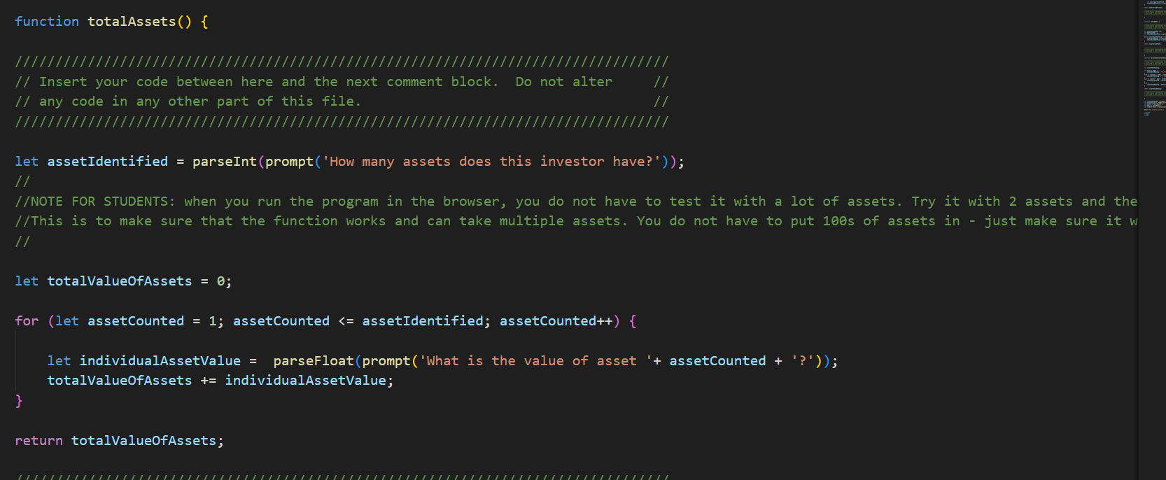 Solved function totalAssets() \{ // Insert your code between | Chegg.com