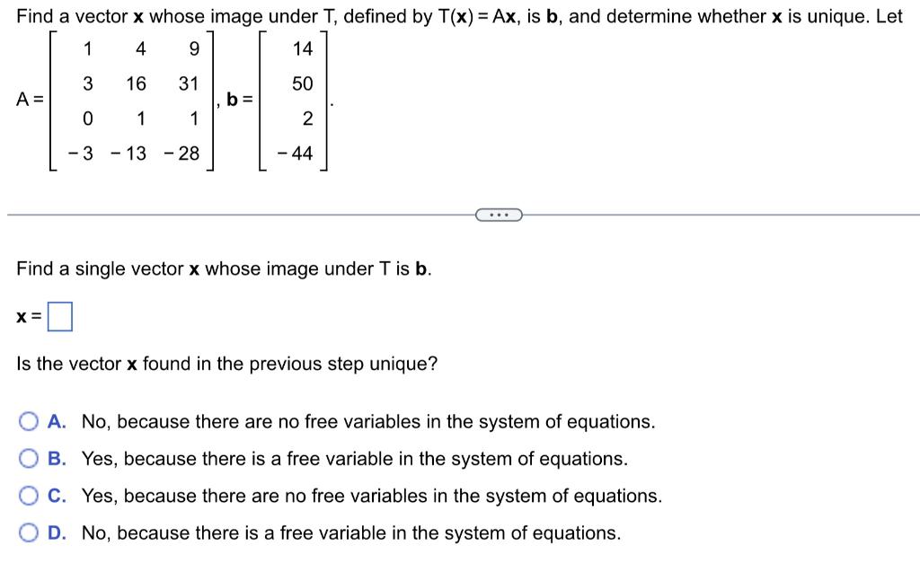 Solved Find a vector x whose image under T, defined by | Chegg.com