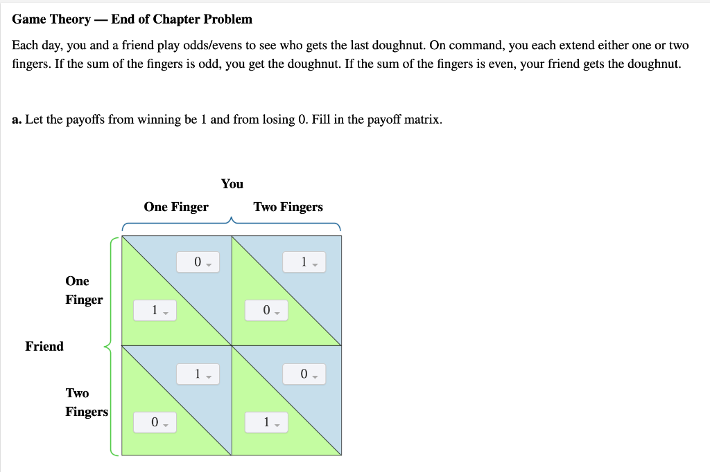 Solved Game Theory - End of Chapter Problem Each day, you | Chegg.com