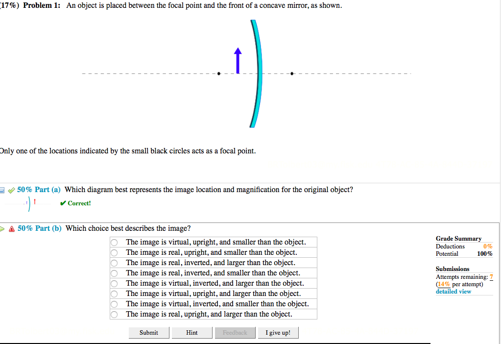 Solved (17%) Problem 1: An object is placed between the | Chegg.com