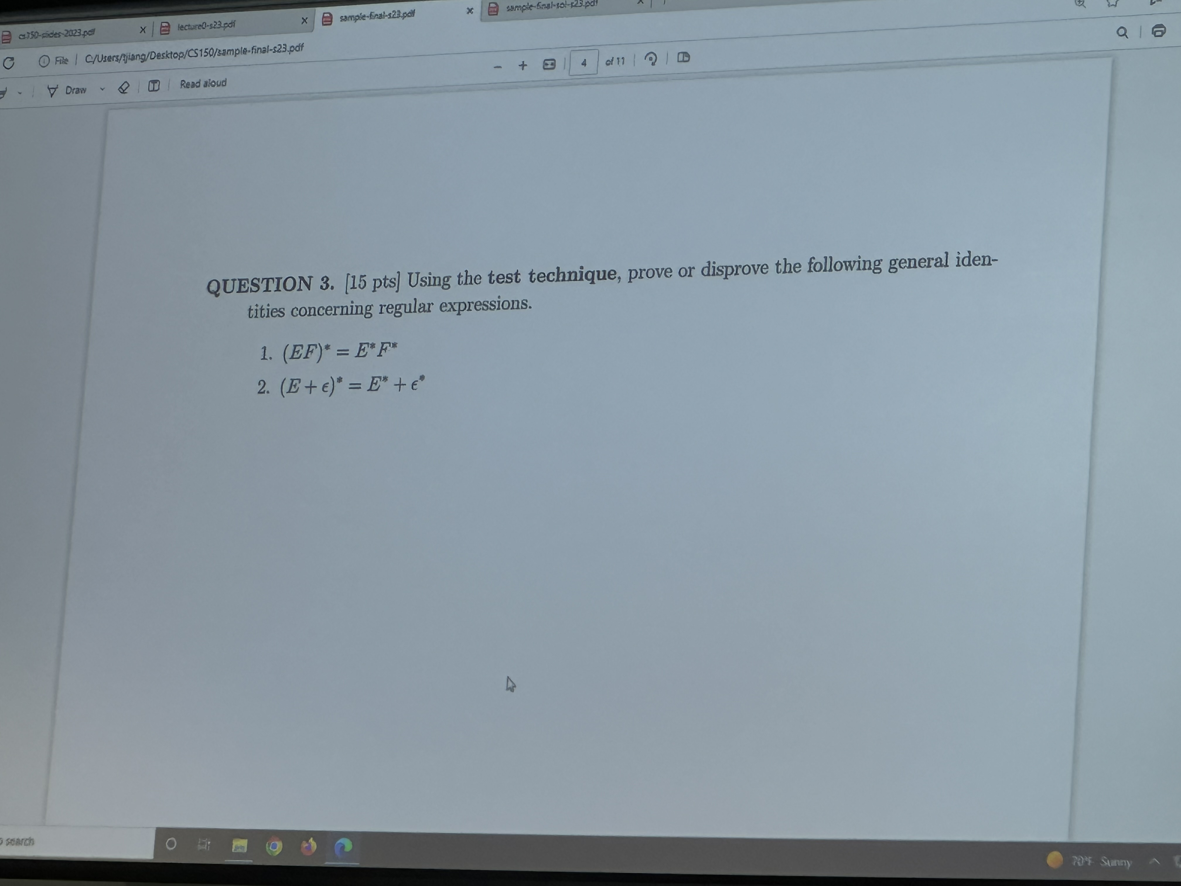 Solved QUESTION 3. [15 pts] Using the test technique, prove | Chegg.com
