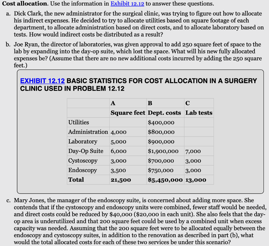 Solved Cost allocation. Use the information in Exhibit 12.12 | Chegg.com