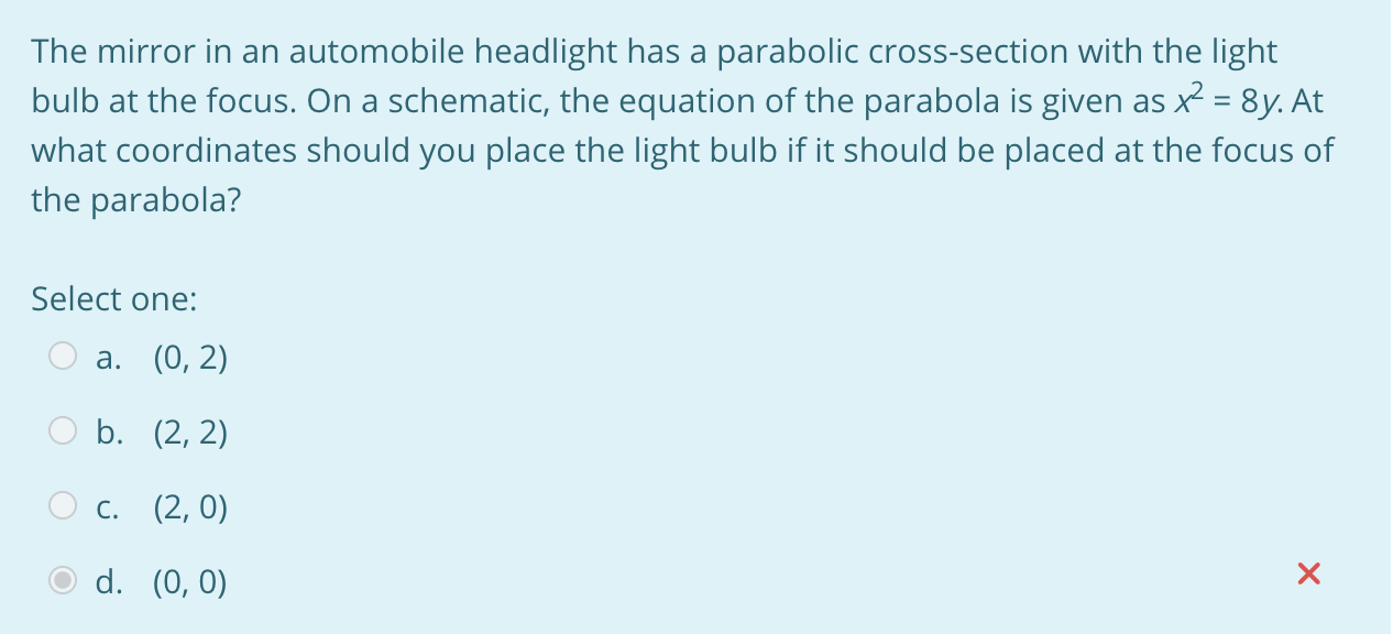 Solved The mirror in an automobile headlight has a parabolic | Chegg.com