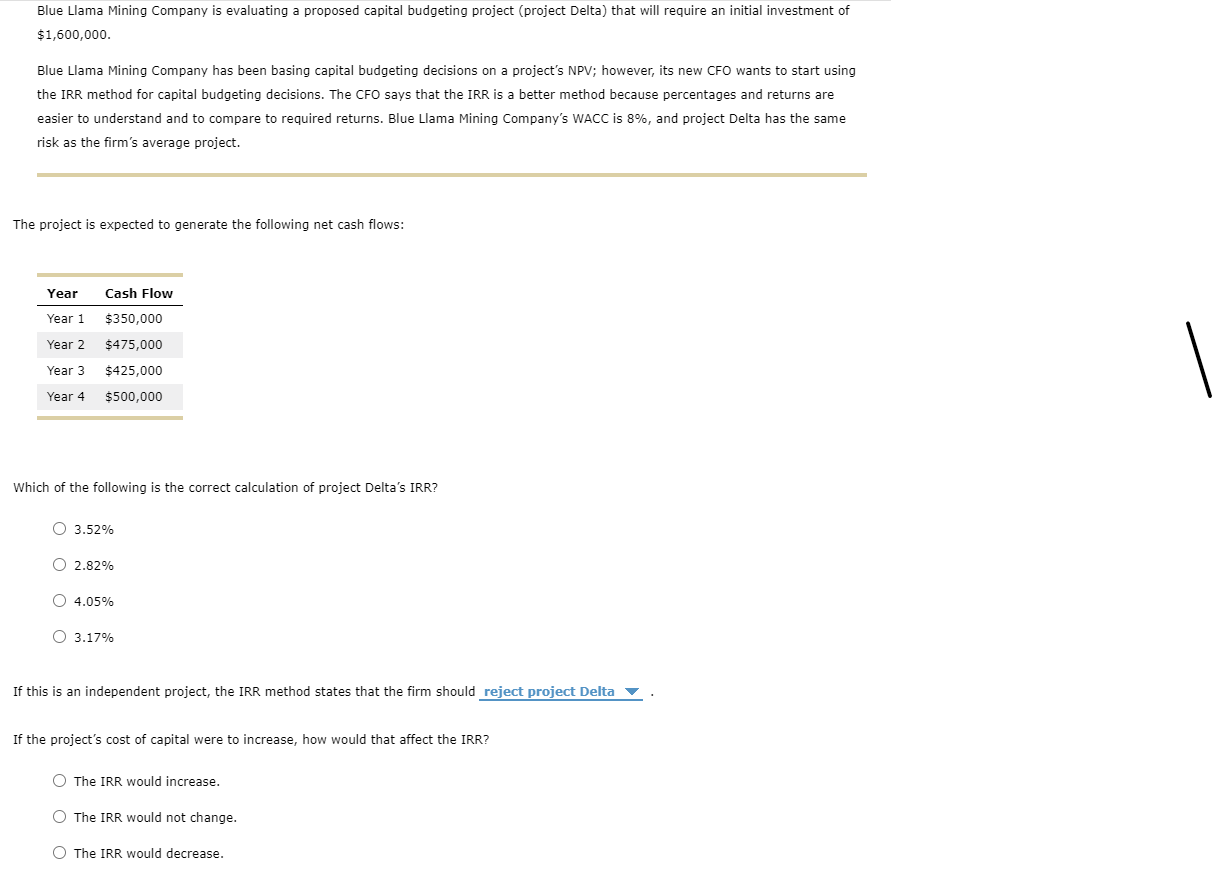 Solved Blue Llama Mining Company is evaluating a proposed | Chegg.com