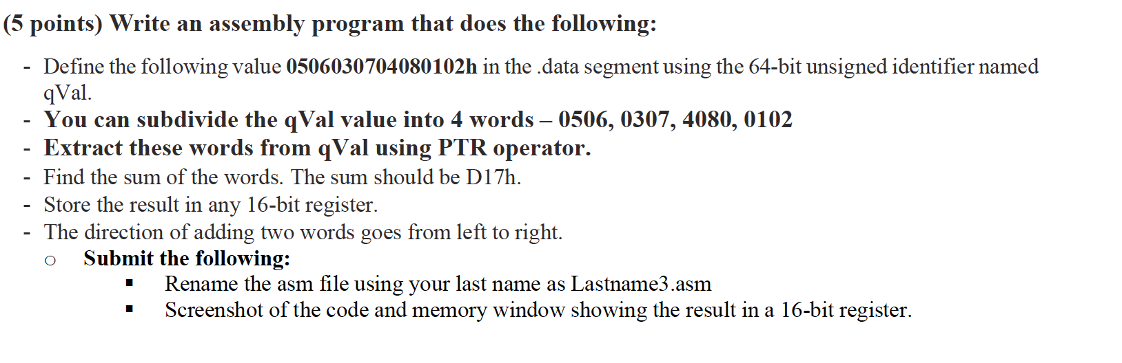Solved (5 points) Write an assembly program that does the | Chegg.com