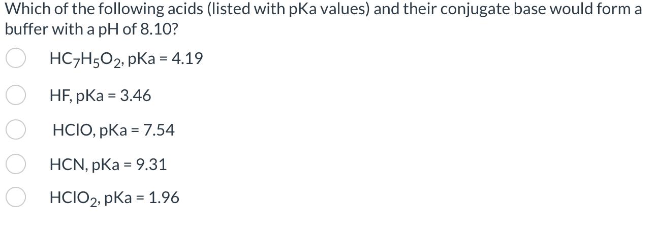 Solved Which of the following acids (listed with pKa values) | Chegg.com