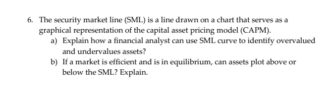 Solved 6. The security market line (SML) is a line drawn on | Chegg.com