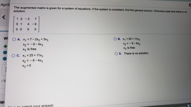 Solved April The augmented matrix is given for a system of | Chegg.com