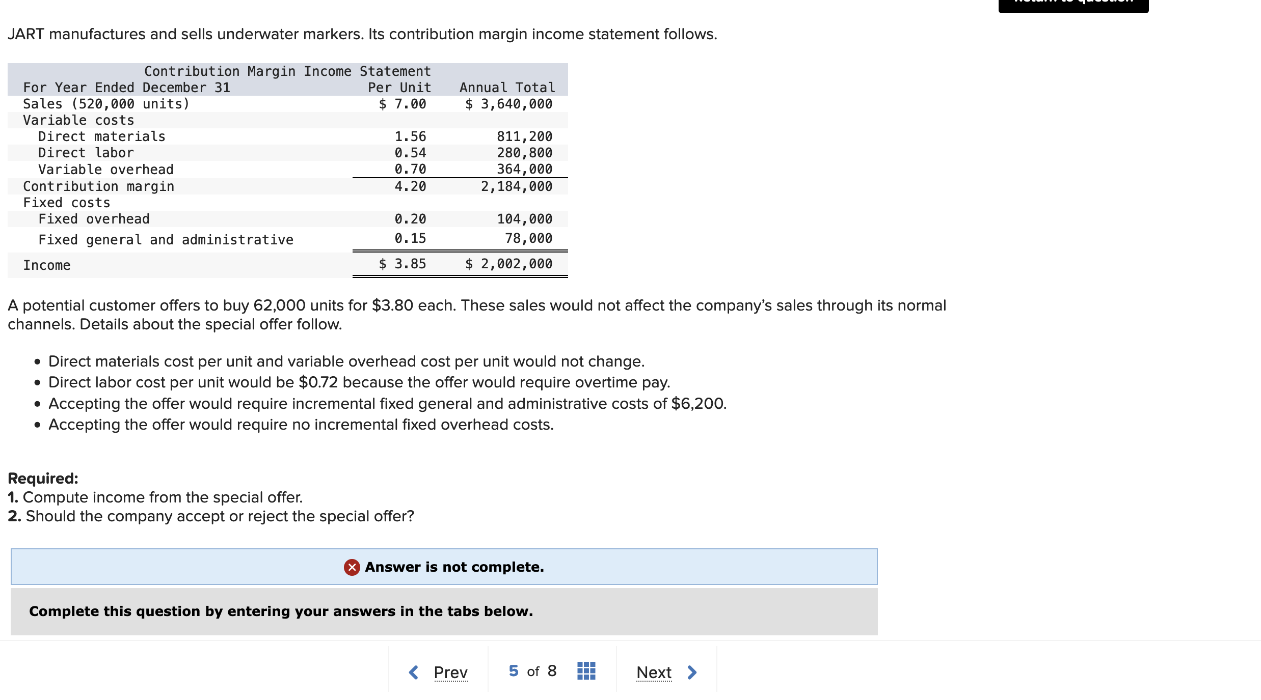 Solved JART manufactures and sells underwater markers. Its | Chegg.com