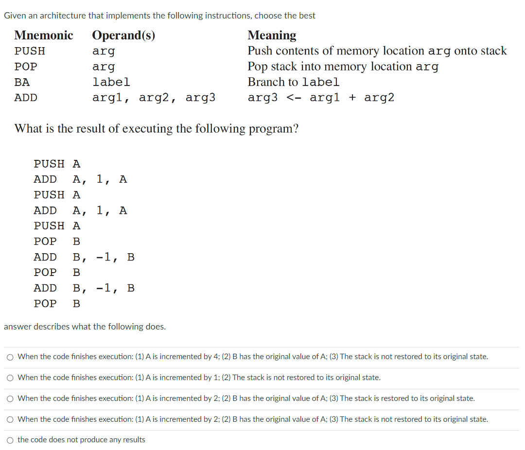 Solved Given an architecture that implements the following | Chegg.com