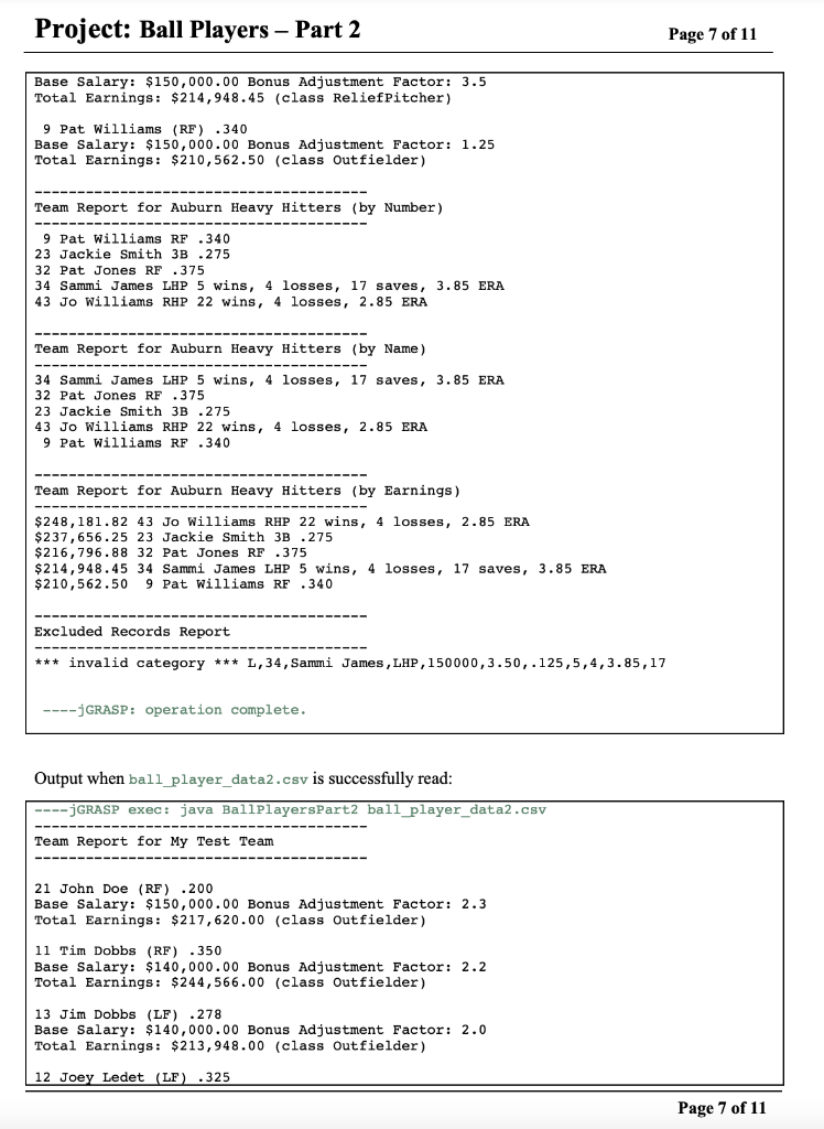 Solved Project: Ball Players - Part 2 Page 1 of 11 | Chegg.com