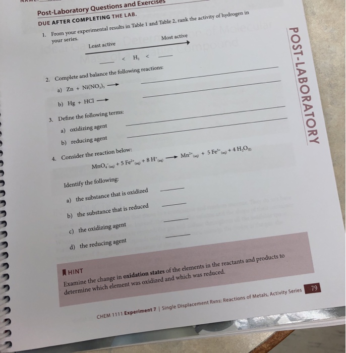 Solved Post-Laboratory Questions and Exercišes DUE AFTER | Chegg.com