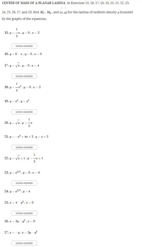Solved CENTER OF MASS OF A PLANAR LAMINA In Exercises | Chegg.com