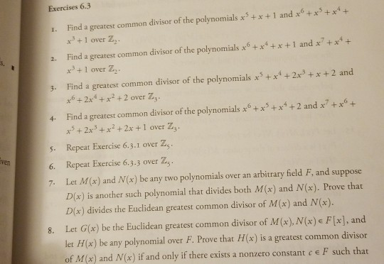 Solved Exercises 6.3 1. Find a greatest common divisor of | Chegg.com