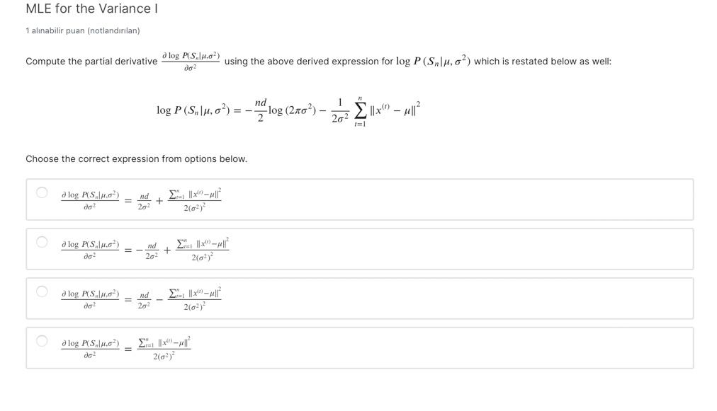 Solved MLE for the Variance 1 alınabilir puan | Chegg.com