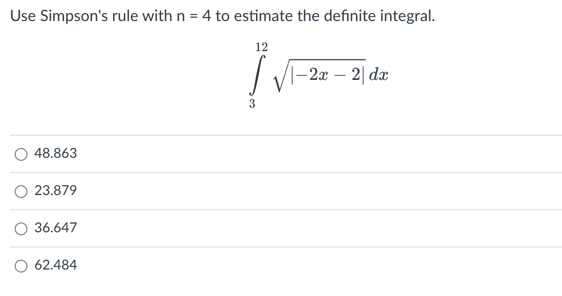 Solved Use Simpson's rule with n=4 ﻿to estimate the definite | Chegg.com