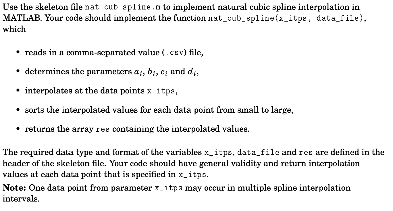 Use the skeleton file nat_cub_spline.m to implement | Chegg.com