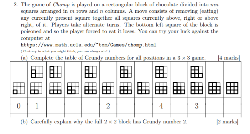 2. The game of Chomp is played on a rectangular block | Chegg.com