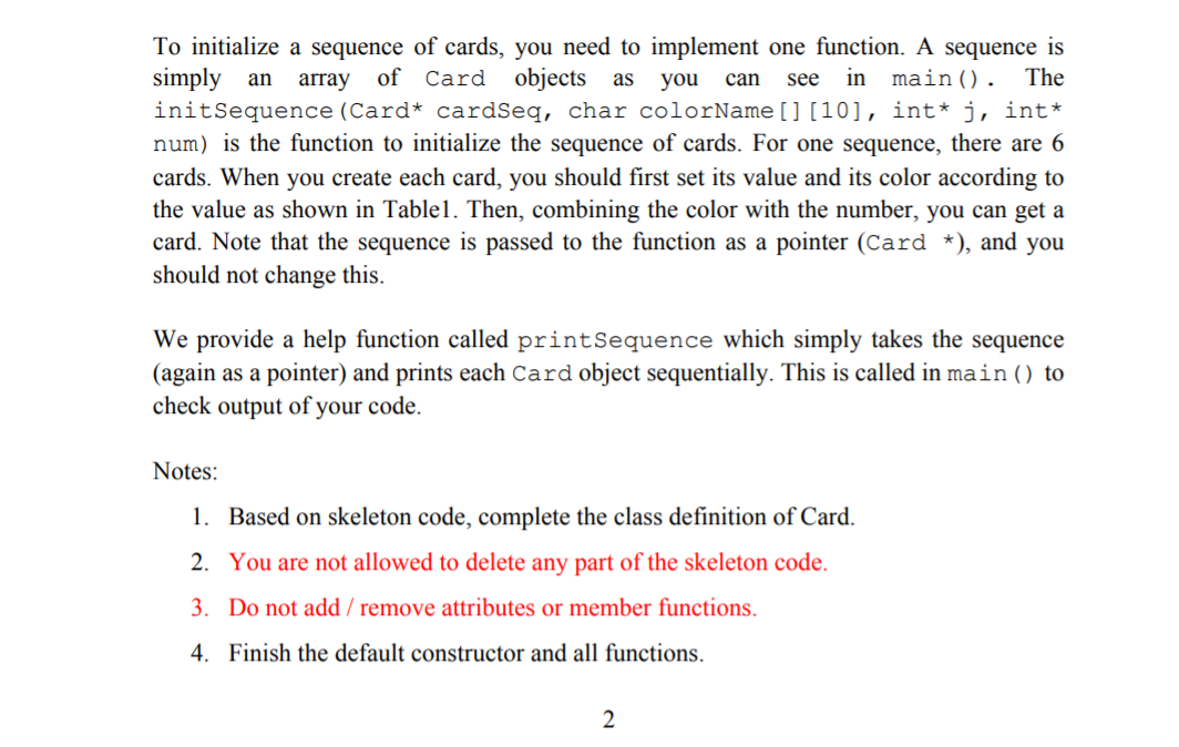 Solved Part A. Initializing a Sequence of Cards Your first | Chegg.com