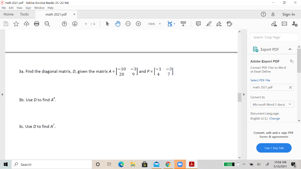 Solved וב math 2021.pdf - Adobe Acrobat Reader DC (32-bit) | Chegg.com