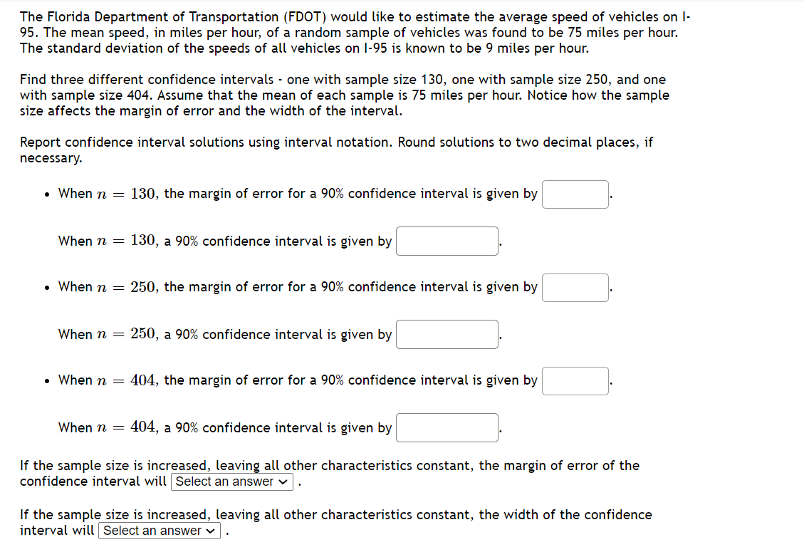Solved The Florida Department of Transportation (FDOT) would | Chegg.com