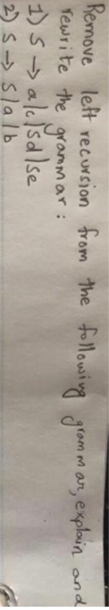 Solved Remove left recursion from the following grammar | Chegg.com