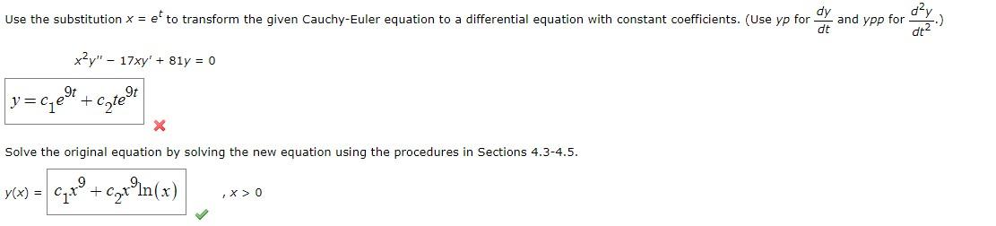 Solved Use the substitution x=et to transform the given | Chegg.com