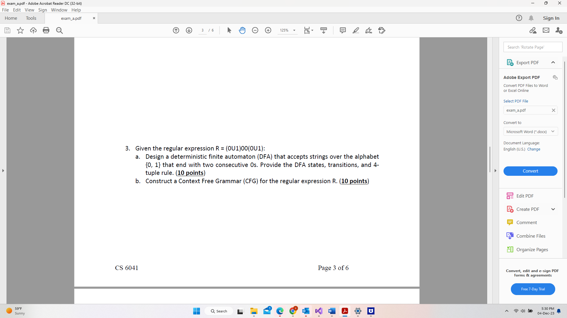 Solved Given the regular expression R = (0U1)00(0U1):a. | Chegg.com