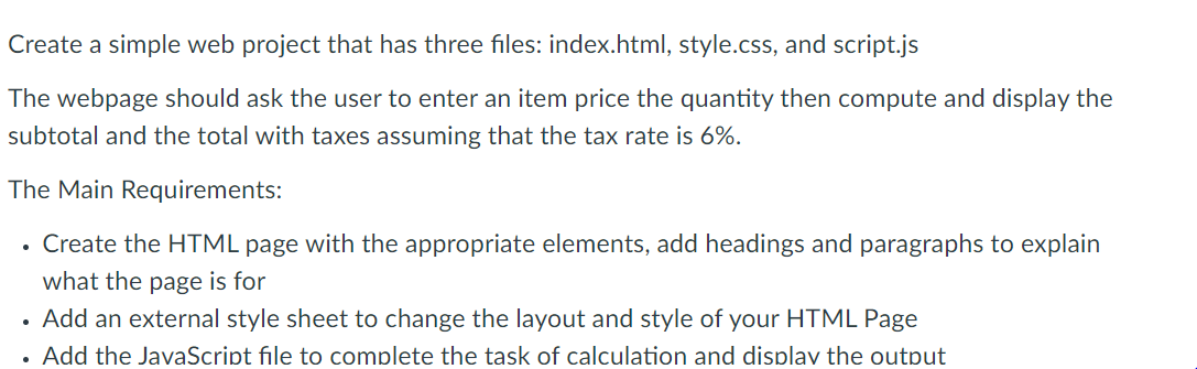 Solved Create a simple web project that has three files: | Chegg.com