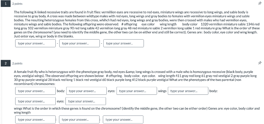 Solved 1 2 2 points The following X-linked recessive traits | Chegg.com