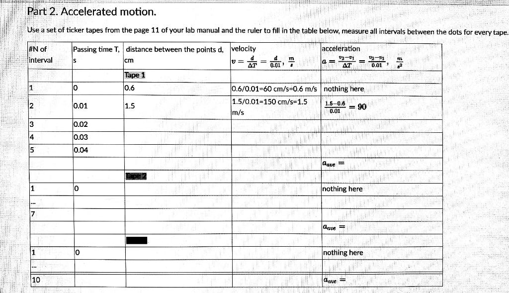 Solved Part 2. Accelerated motion. Use a set of ticker tapes | Chegg.com