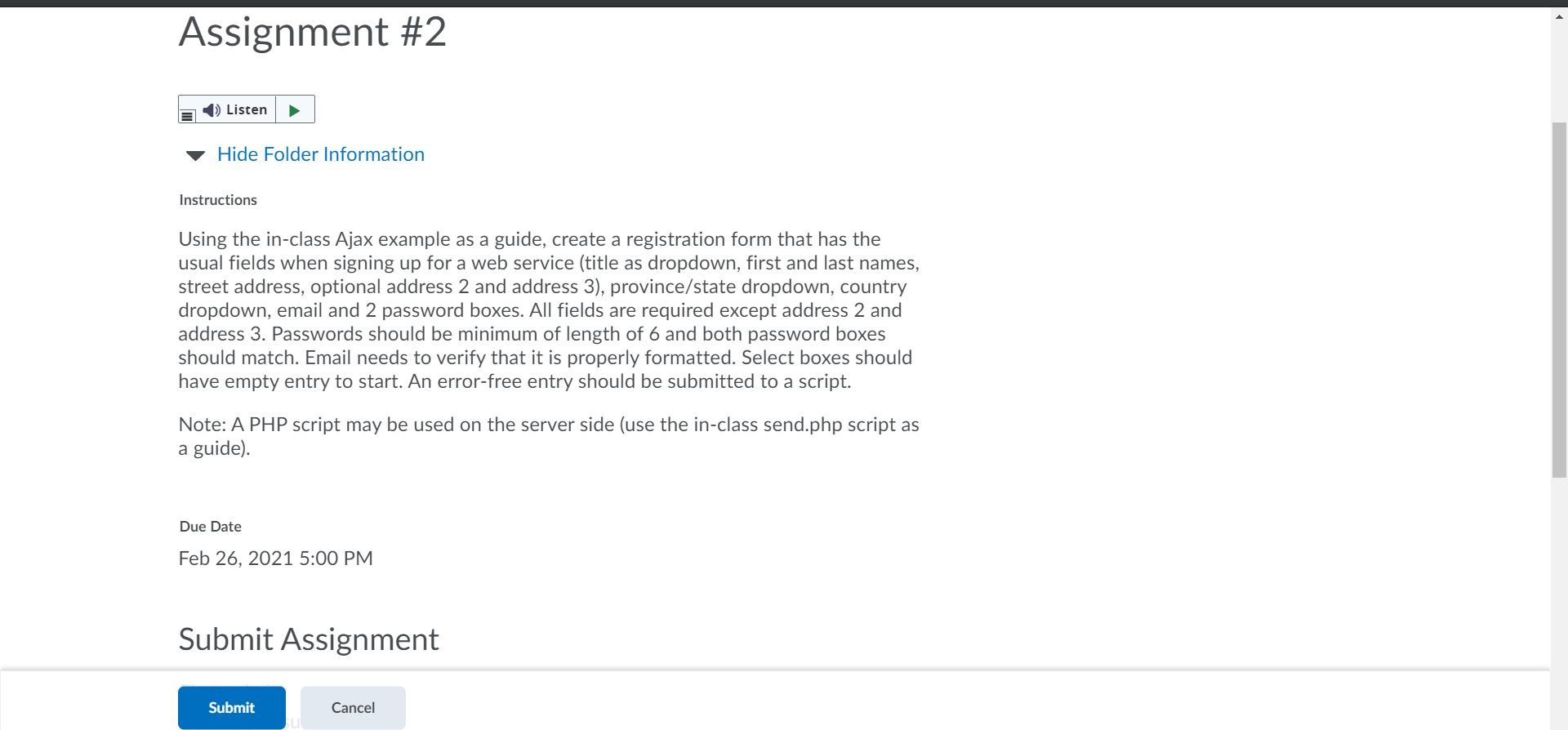 Solved Assignment #2 Listen Hide Folder Information | Chegg.com