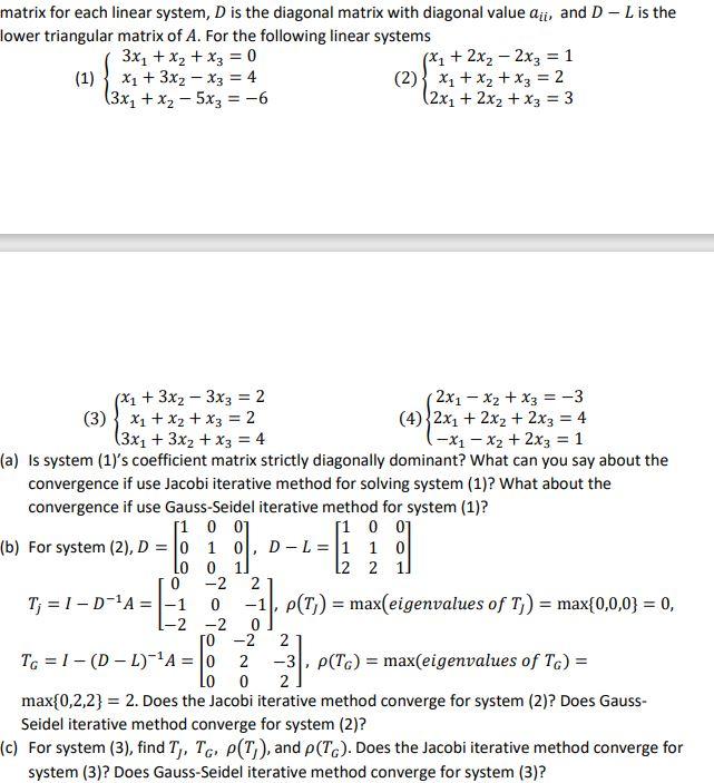 Solved PS: 𝐴 is the coefficient matrix for each linear | Chegg.com