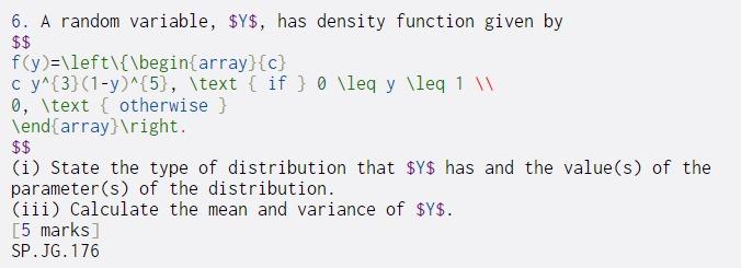 Solved 6. A random variable, $y$, has density function given | Chegg.com