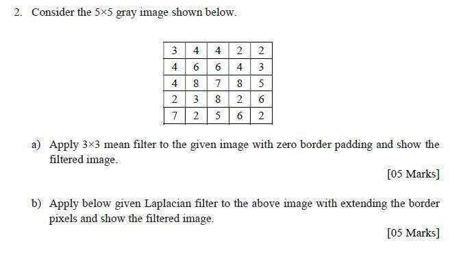Solved 2. Consider the 5x5 gray image shown below. 3 4 4 2 | Chegg.com