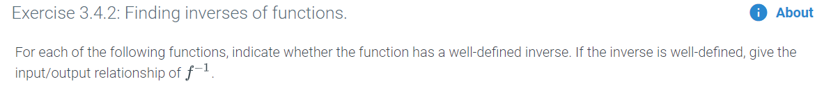 Solved Exercise 3.4.2: Finding inverses of functions. i | Chegg.com