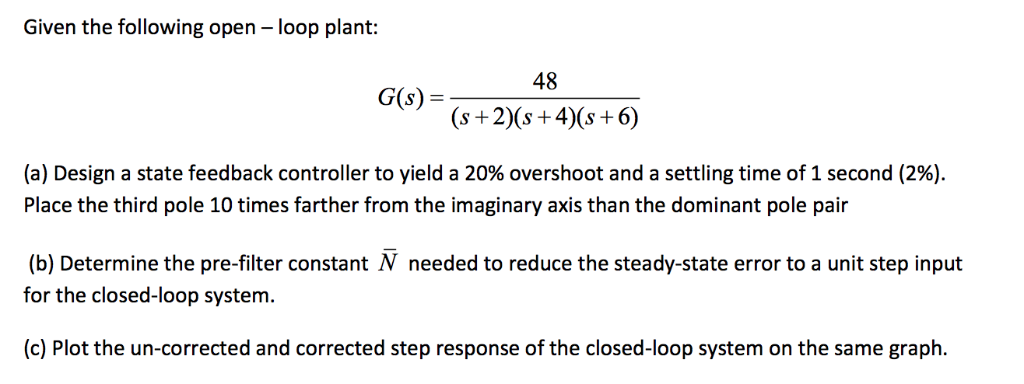 Solved Given the following open loop plant: 48 G(s) s +2) | Chegg.com