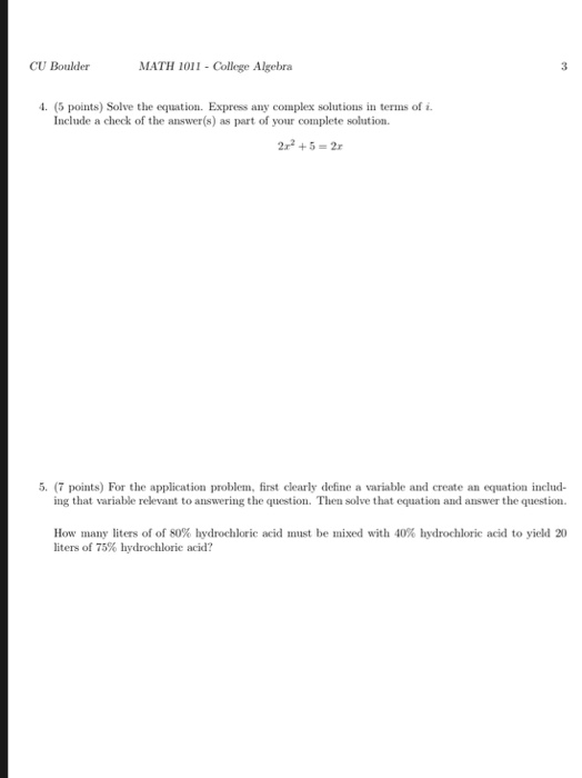 Solved MATH 1011 College Algebra CU Boulder 3 4. (5 points) | Chegg.com