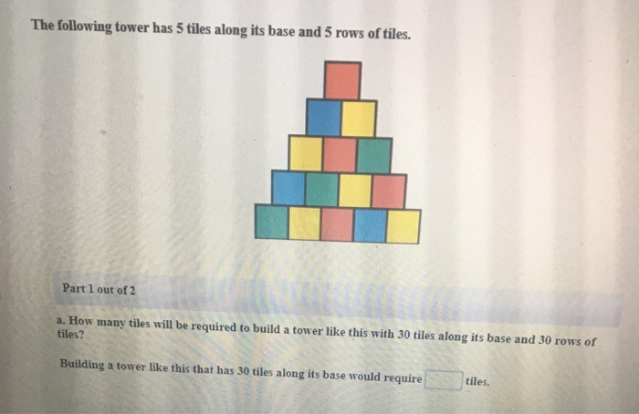 Solved The following tower has 5 tiles along its base and 5 | Chegg.com