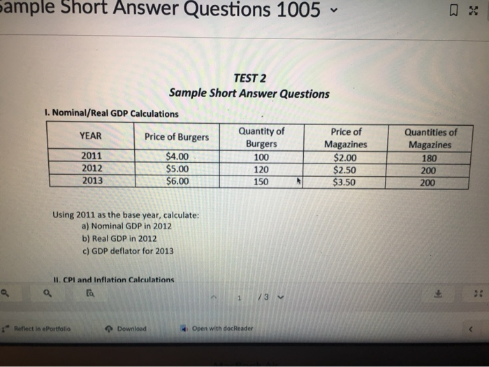 Solved sample Short Answer Questions 1005 TEST 2 Sample | Chegg.com