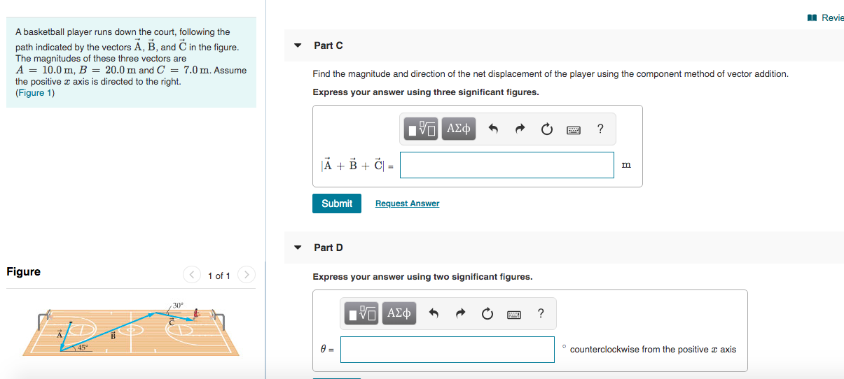Solved 1 Revie Part A basketball player runs down the court, | Chegg.com