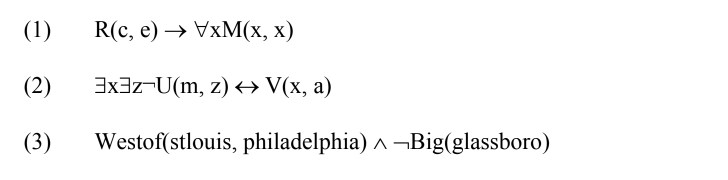 Solved (1) R(c, e) → VxM(x,x) (2) 3x3z-Um, z) V(x, a) (3) | Chegg.com