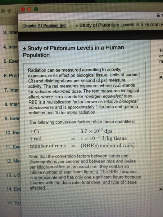 Solved Chapter2|Problem Set ) ± Study of Plutonium Levels in | Chegg.com