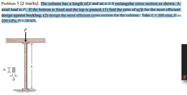 Solved Problem 5 (2 marks): The column has a length of L and | Chegg.com