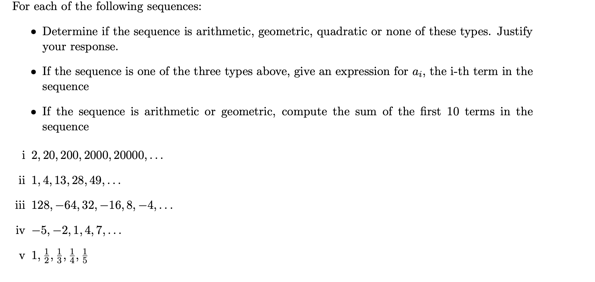 Solved For each of the following sequences: - Determine if | Chegg.com