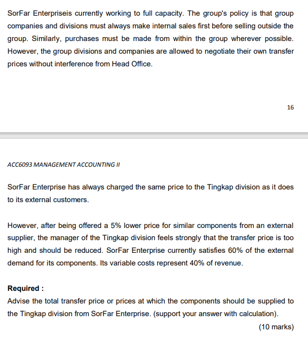 Solved SorFar Enterpriseis currently working to full | Chegg.com